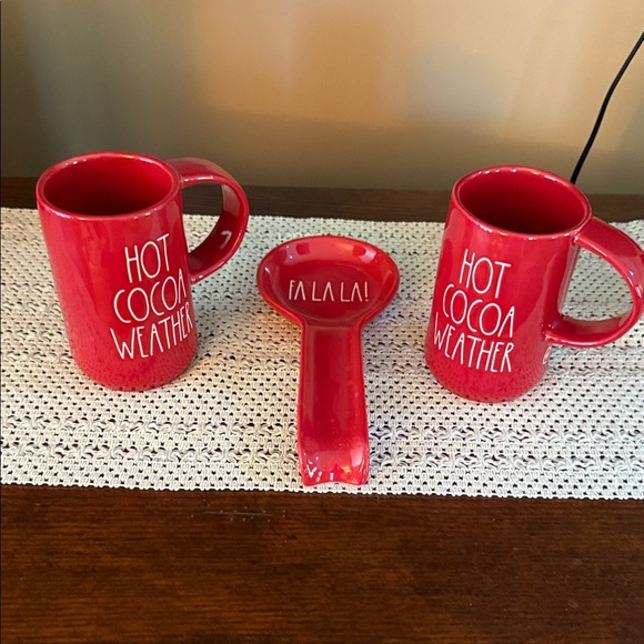 Rae Dunn | Dining | Rae Dunn Red Hot Cocoa Weather Mugs And Spoon Rest ...